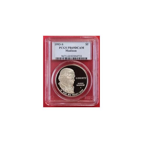 1993 S MADISON 記念銀貨、PCGS PR69-無料発送