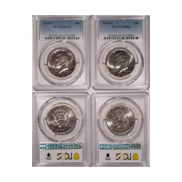 2020 P&amp;D ケネディ ハーフダラー 2 コイン セット 50c PCGS MS66
