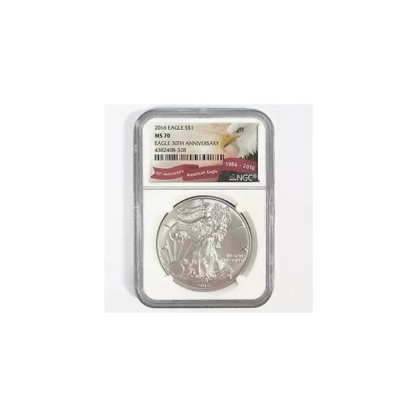 2016 アメリカン シルバー イーグル ドル NGC MS70 30 周年記念未流通コイン