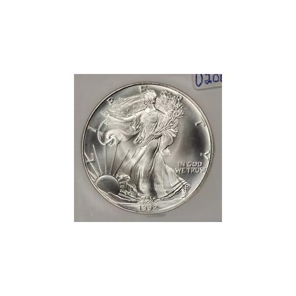 1992 1 オンス アメリカン シルバー イーグル - PQ 例 - ブラウン ラベル NGC MS 69 - SKU-U2006