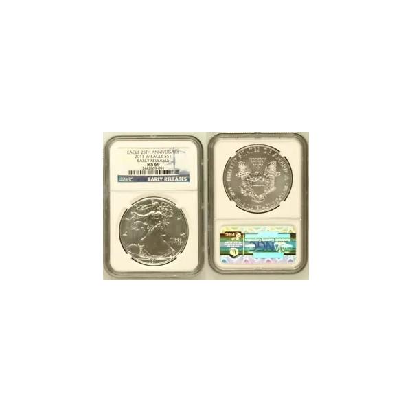2011 W シルバー アメリカン イーグル S$1 NGC MS69 早期リリース 25 周年記念