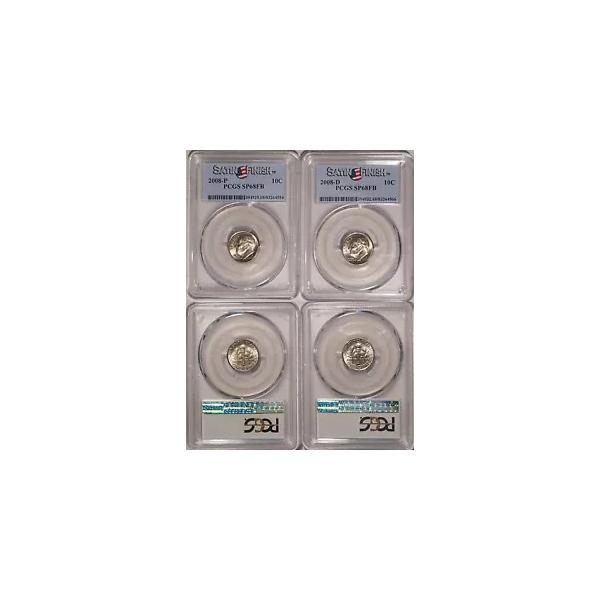 2008 P&amp;D ルーズベルト ダイム 2 コイン セット 10c PCGS SP68FB フルバンド サテン仕上げ