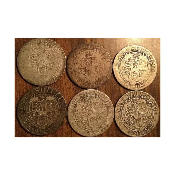 1893 1894 1896 1897 1898 1900 英国 GB イギリス銀シリング コイン 6 枚ロット
