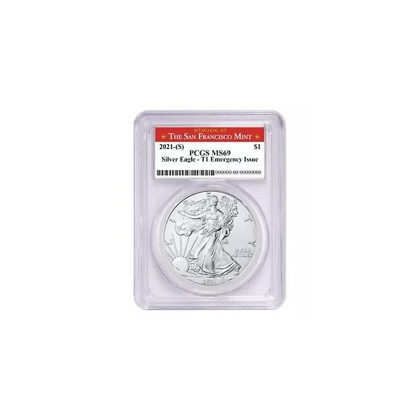 2021 (S) $1 アメリカン シルバー イーグル PCGS MS69 緊急発行サンフランシスコ ラベル