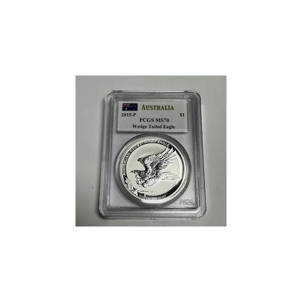 2015P オーストラリア 1 オンス シルバー PCGS MS70 $1 オナガワシ、MERCANTI 署名付き