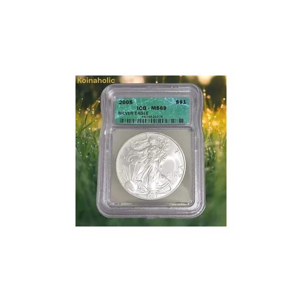 2005 $1 アメリカン シルバー イーグル コイン MS69 ICG 認定、ドロップデッド ゴージャス