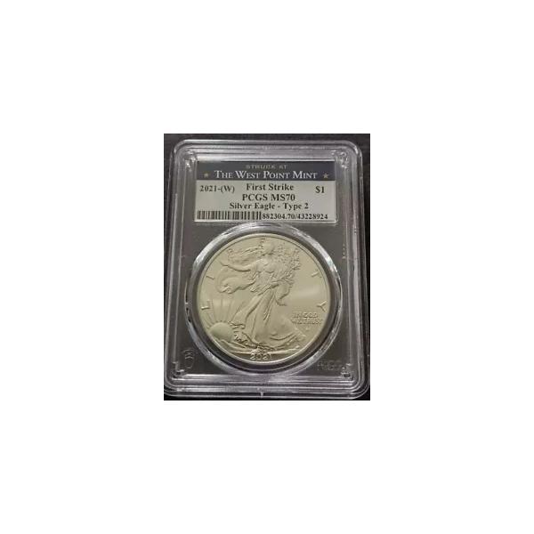 2021-W PCGS MS70 ファースト ストライク シルバー イーグル ドル パーフェクト UNC 1オンス 第 1 号 T-2