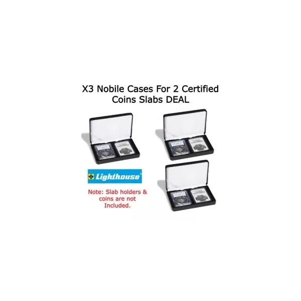 X3 認定コイン 2 スラブ グレード PCGS NGC EVERSLAB レザーレット ボックス ディスプレイ 新品