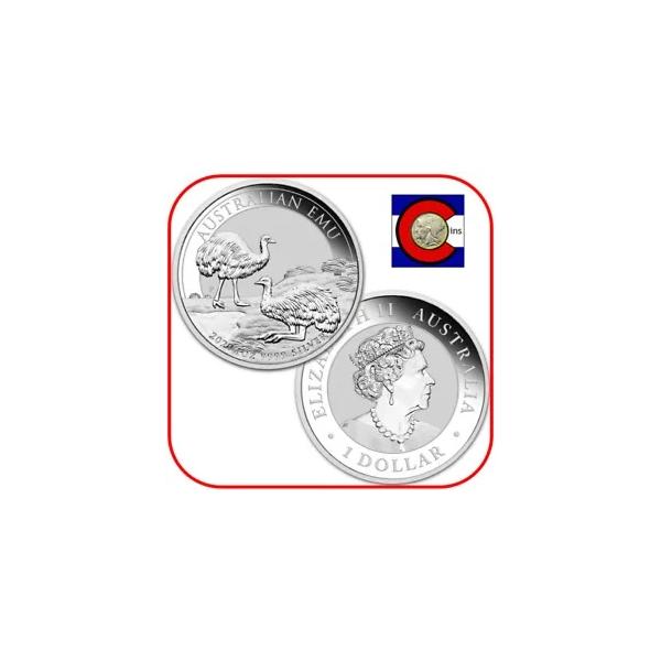 2020 オーストラリアエミュー 1 オンス0.9999 オーストラリア銀貨、造幣局カプセル入り