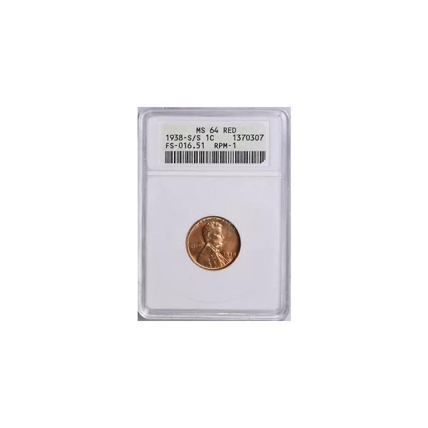1938-S/S ANACS FS-016.51 (FS-501) RPM-1 MS64RED リンカーン セントコネカ トップ 100 コイン
