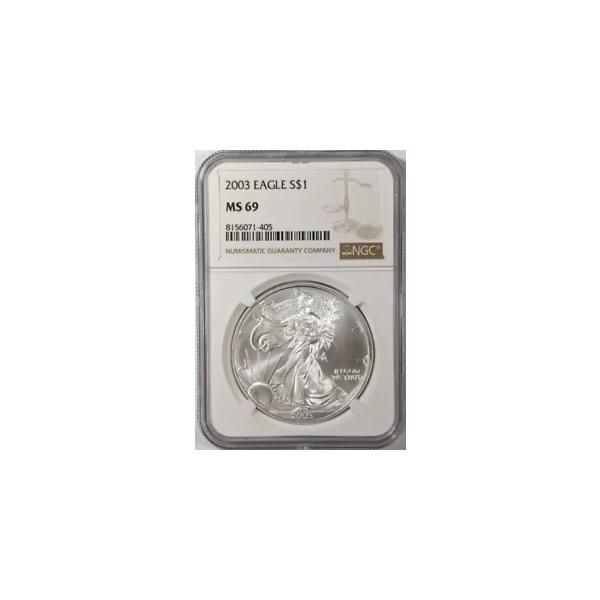 2003 アメリカン シルバー イーグル - NGC MS69 ブラウン ラベル - ブラスト ホワイト、スポットフレッシュなし