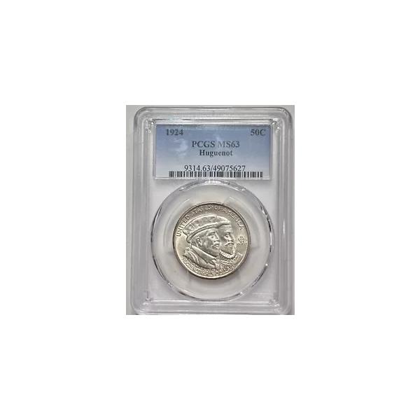ユグノー シルバー ハーフダラー 1924 PCGS MS 63 未流通 50c 記念コイン