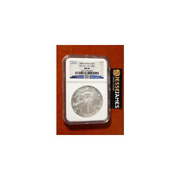 2006 $1 アメリカン シルバー イーグル NGC MS69 25 年ラベル