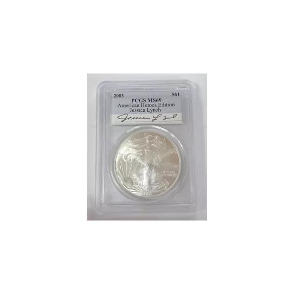 2003 PCGS MS69 アメリカン ヒーローズ ジェシカ リンチ $1 アメリカン イーグル 999 シルバー コイン