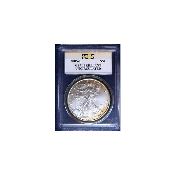 2005-P $1 アメリカン シルバー イーグル KM# 273 PCGS ジェム ブリリアント 未流通 トーン