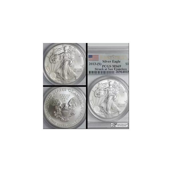 2013 S、アメリカン シルバー イーグル、PCGS MS69、999 シルバー 1 オンス サンフランシスコ C7113