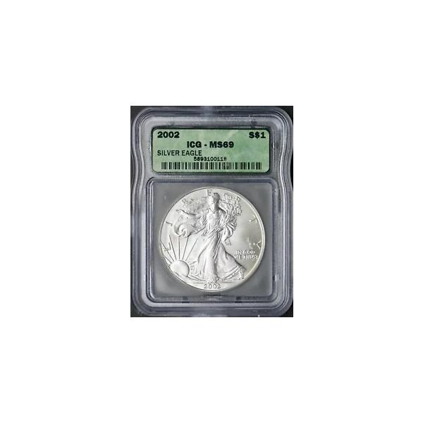 2002 アメリカン シルバー イーグル - ICG MS69 グリーン ラベル - ?COINGIANTS?