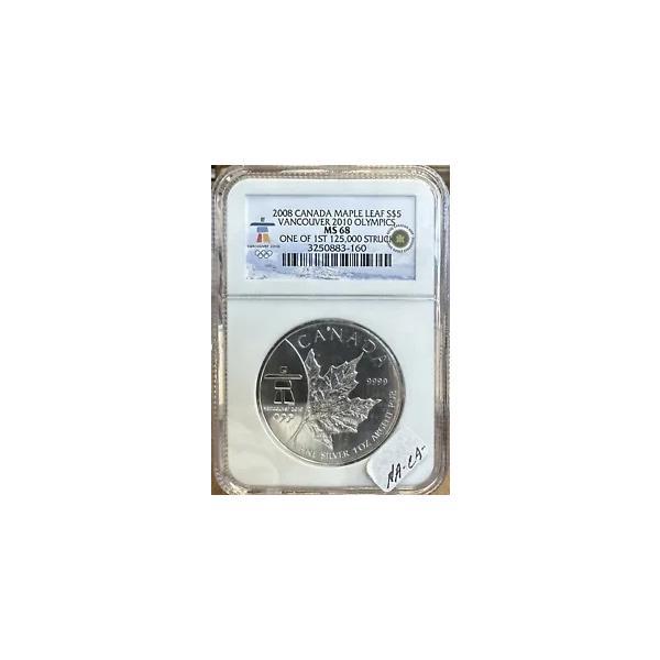 2008 シルバー メープル リーフ NGC MS68 - バンクーバー オリンピック - 最初の 125,000 台のストライクのうちの 1 台
