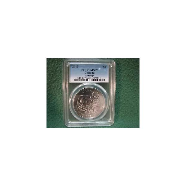 2013 カナダ $5 シルバー ワイルドライフ アンテロープ コイン 1 オンス 9999 シルバー PCGS MS 67 ロット A