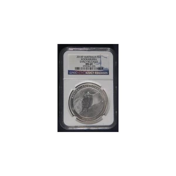 2014-P クッカブラ 1 オンス .999 シルバー コイン オーストラリア 1 ドル NGC MS69 ロット 060144