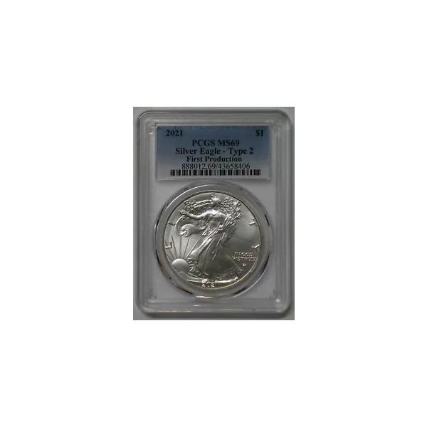 2021 タイプ 2 $1 アメリカン シルバー イーグル PCGS MS 69 初回生産