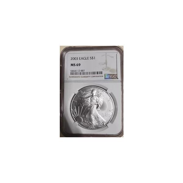 2003 アメリカン シルバー イーグル S$1 ASE NGC MS69 MS-69 !!!