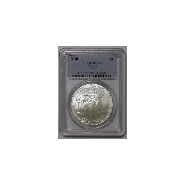 2010 $1 米国 アメリカン シルバー イーグル コイン PCGS MS 69 明るい白色光沢