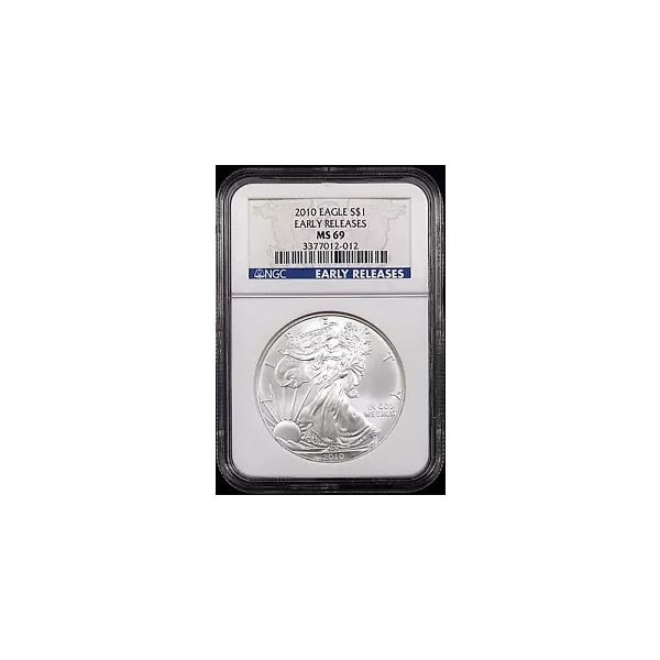 2010 Silver Eagle は、NGC によって早期リリース MS 69 を認定されました。 SKU 2012