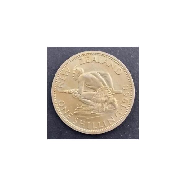 ニュージーランド QEII 1960 シリング銀貨 - Unc