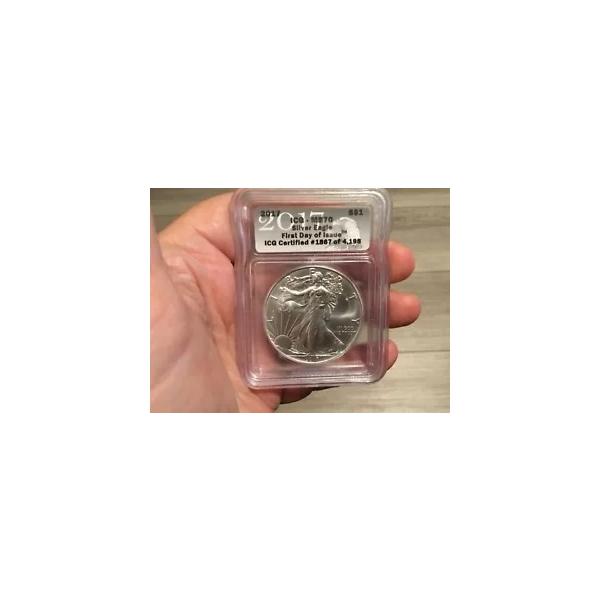 2017 ICG MS70 シルバー イーグル、発行初日、プラスチック スラブ、#1867/#4198、素敵です!
