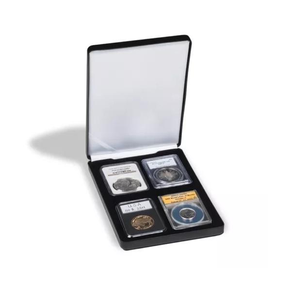 ブラック レザーレット コイン ボックス 4 段階的なスラブ PCGS NGC ICG Everslab ギフト ケース用