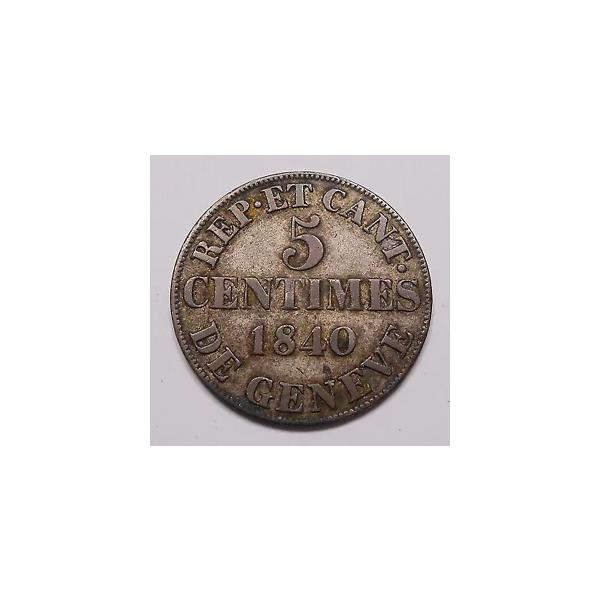 スイス ジュネーブ 1840 シルバー 5 サンタイム VF-XF * 希少カントン ハイグレードコイン