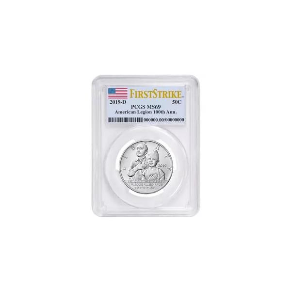 2019-D UNC 50c アメリカ在郷軍人会 100th アン ハーフダラー PCGS MS69 FS 旗ラベル
