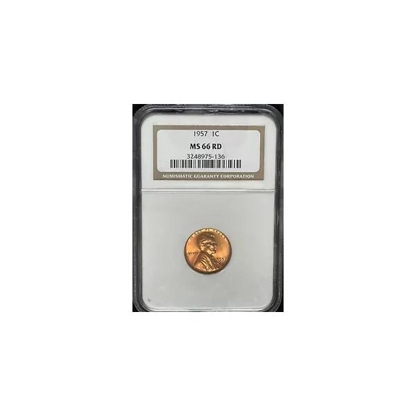 1957 リンカーン ウィート セント認定 NGC MS 66 RD 状態良好な赤いコイン