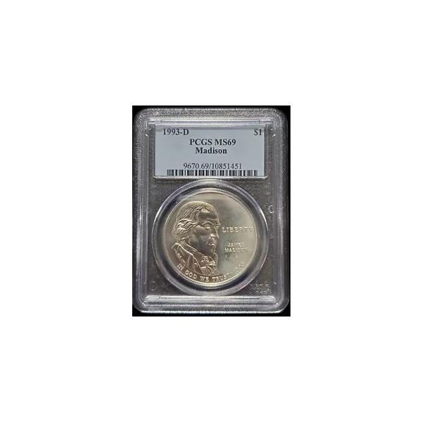 1993-D $1 シルバー コメム マディソン PCGS MS69 (Z-0257)