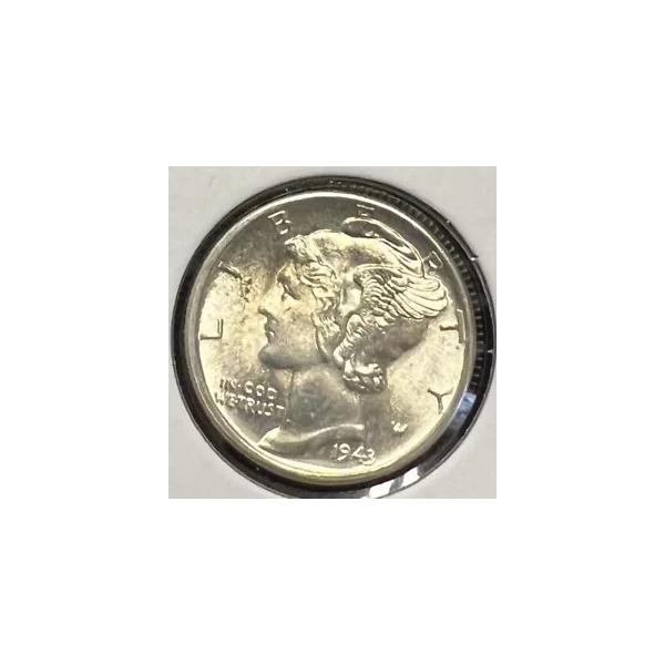 1943-D マーキュリー シルバー ダイム CH/GEM 未流通フルバンド実際のコイン #WS638