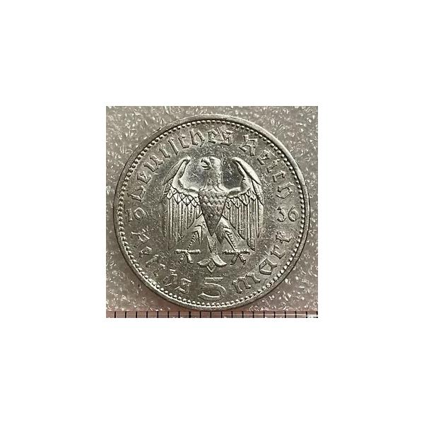 1936 ドイツ (第三帝国) シルバー 5 マーク コイン、「PAUL von HINDENBURG」フリー S/H