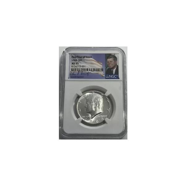 1964 P NGC MS65 シルバー ケネディ ハーフダラー 初年度発行 JFK コイン署名