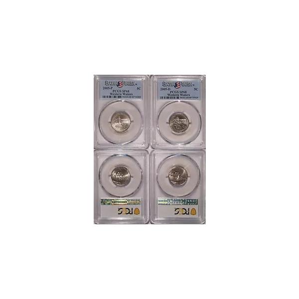 2005 P&amp;D ウエスタン ウォーターズ ジェファーソン ニッケル 5c PCGS SP68 サテン仕上げ 2 コイン セット