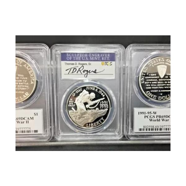 1991-95-W 第二次世界大戦 シルバー ダラー PCGS PR69 DCAM - T.D. ロジャース署名