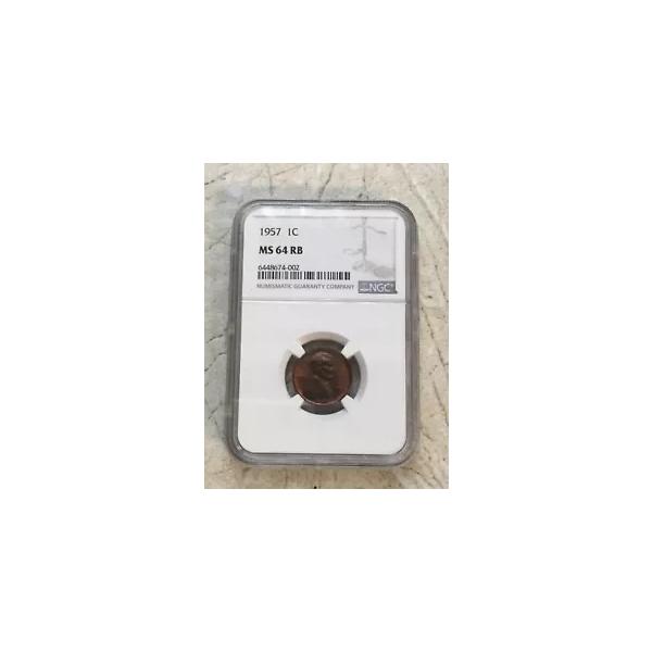 1957 リンカーン ウィート セント グレード NGC 認定 MS64RB トーン ゴールド レッド ブルー コイン