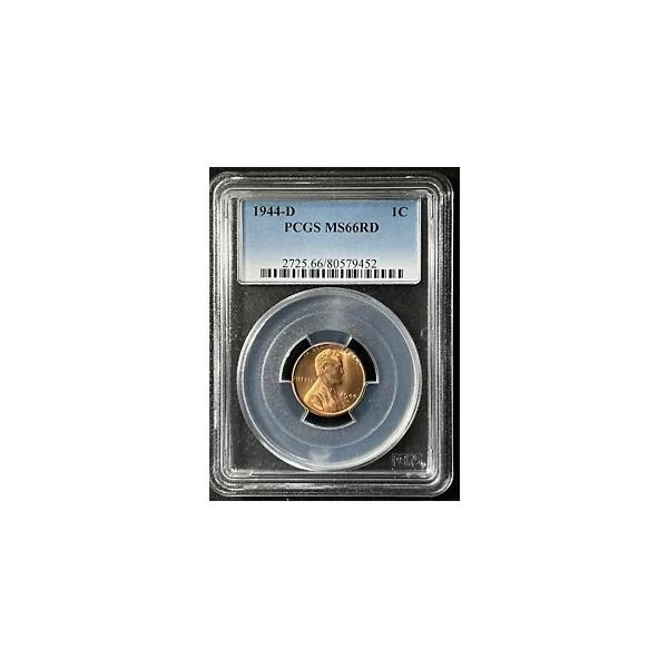1944-D 1C RD リンカーン小麦 1 セント PCGS MS66RD 80579452