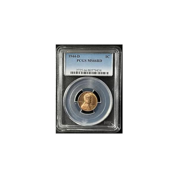 1944-D 1C RD リンカーン小麦 1 セント PCGS MS66RD 80579454