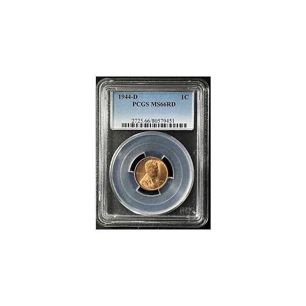 1944-D 1C RD リンカーン小麦 1 セント PCGS MS66RD 80579451