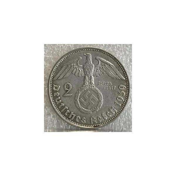 1939 B ドイツ (第三帝国) シルバー 2 マーク コイン、「Paul von HINDENBURG」、フリー SH