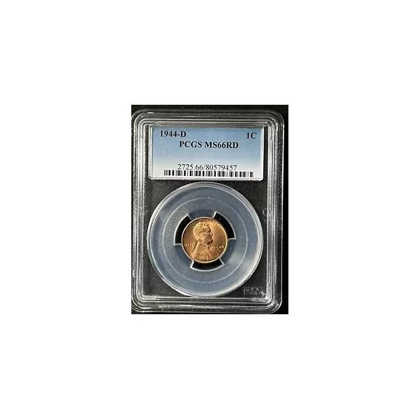 1944-D 1C RD リンカーン小麦 1 セント PCGS MS66RD 80579457