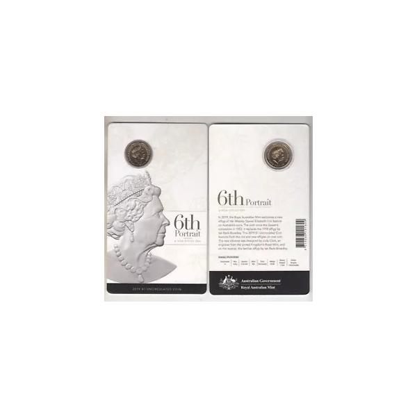 2019 $1.00 QEII 6th Portrait 未流通コイン。カード化された