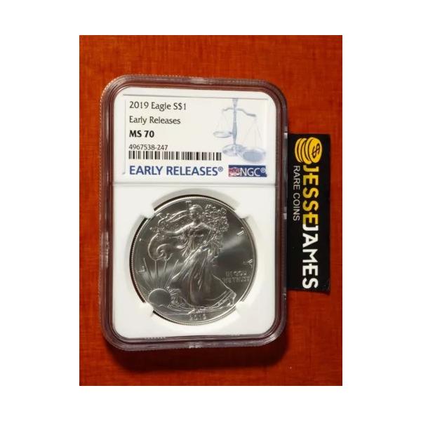 2019 $1 アメリカン シルバー イーグル NGC MS70 早期リリース ブルー ラベル