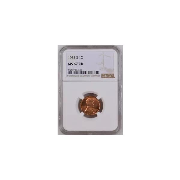1955 S リンカーン ウィート セント NGC MS67RD 銅貨 1C