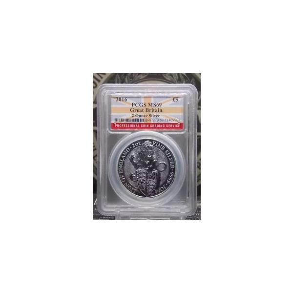 2016 グレートブリテン 2 オンス .9999 ファイン シルバー ライオン オブ イングランド PCGS MS69 #907 ECC&amp;C